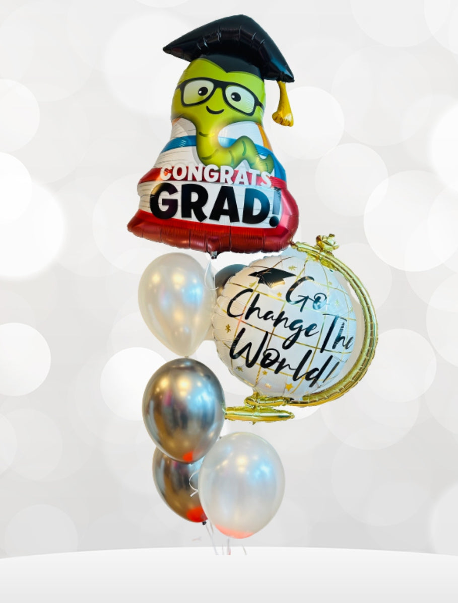 7 Piece Bookworm Graduation Helium Balloon Bunch | Graduation Balloons