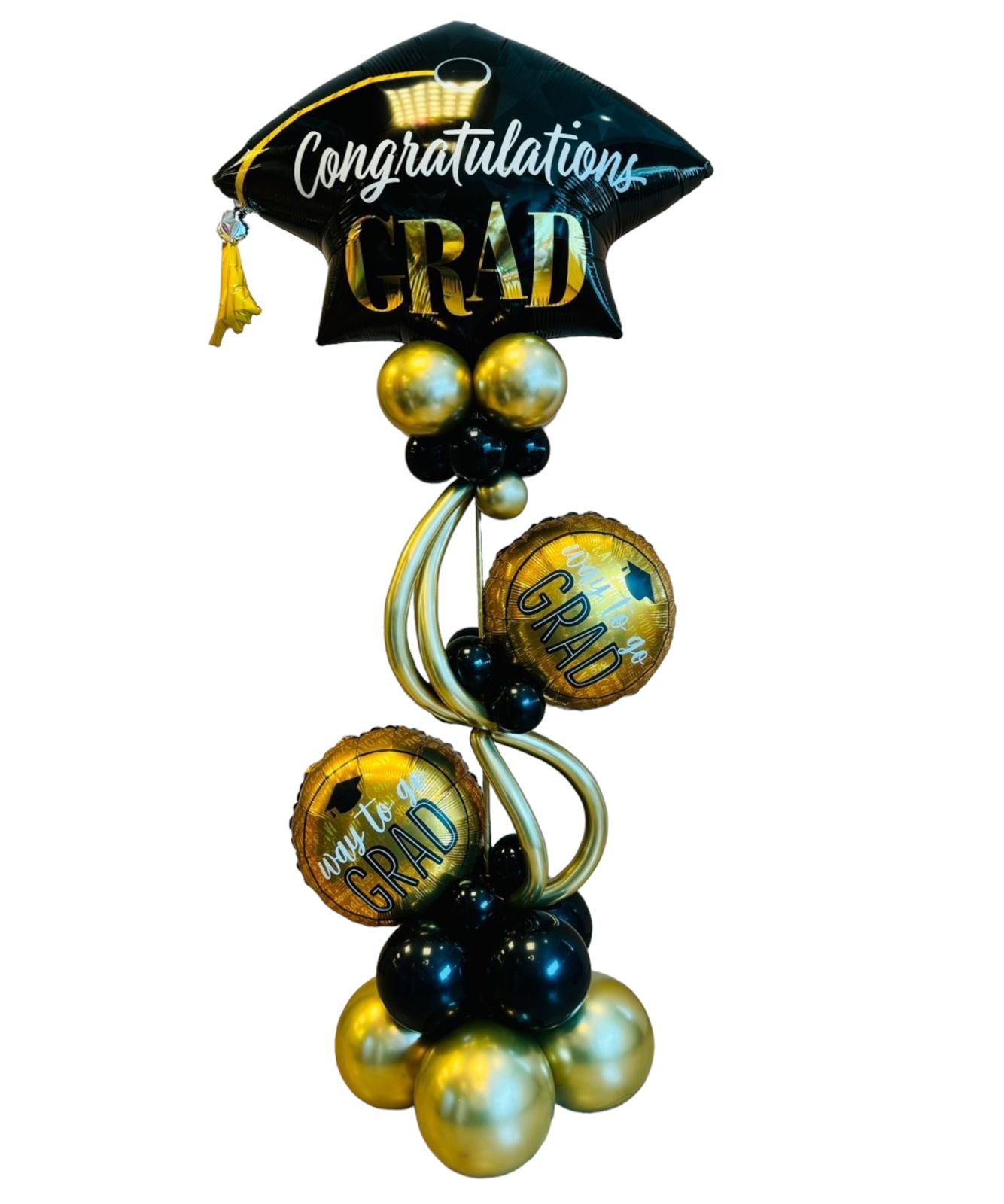 Congrats Grad Black and Gold Balloon Pillar l Graduation Balloon Decoration