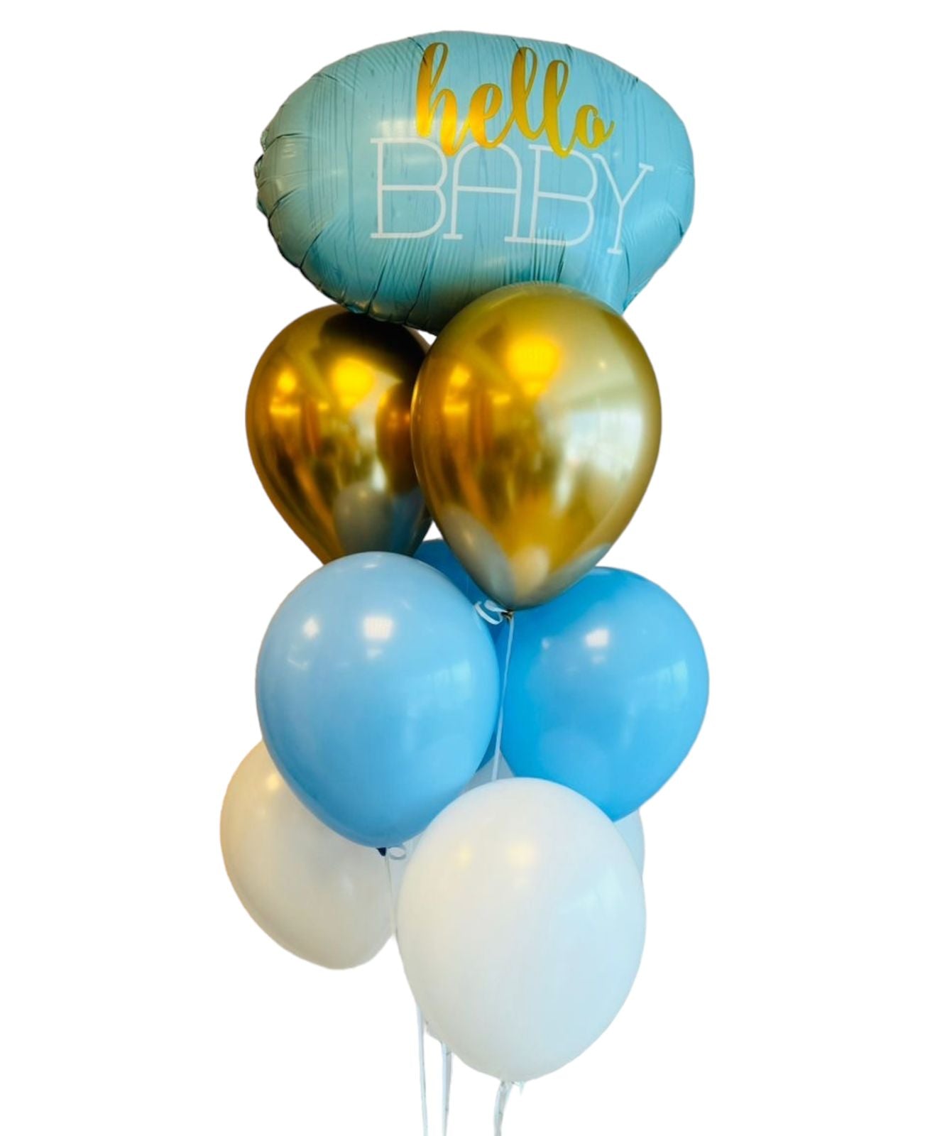 Hello Baby Boy Blue Balloon Bunch | Helium Foil Hello Baby Balloons