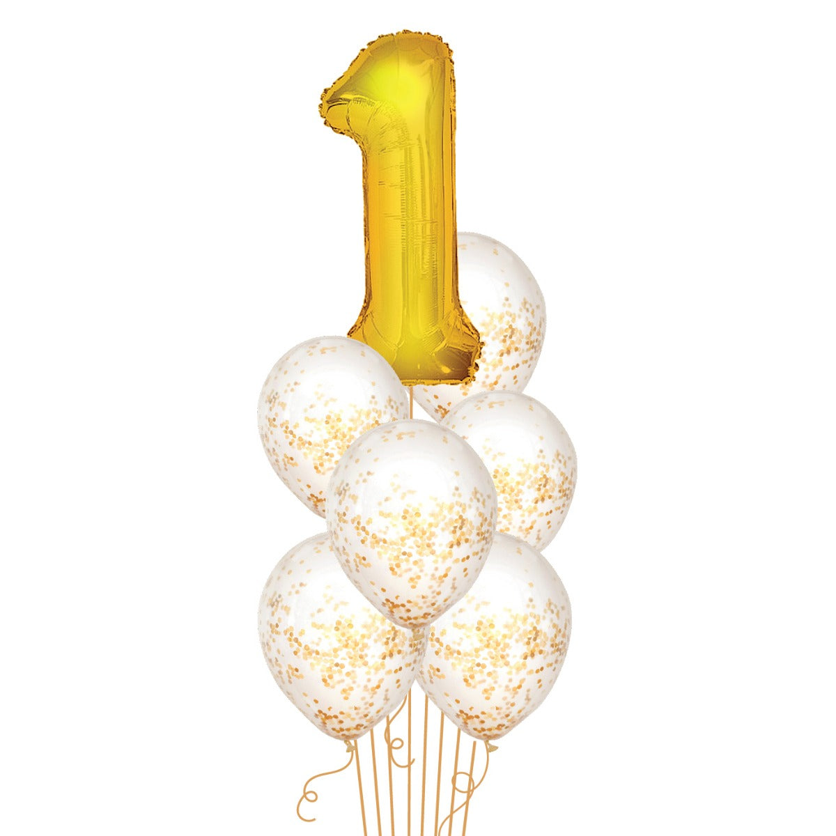 Number One Gold Confetti Balloon Bouquet | 1st Birthday Balloons Helium ...