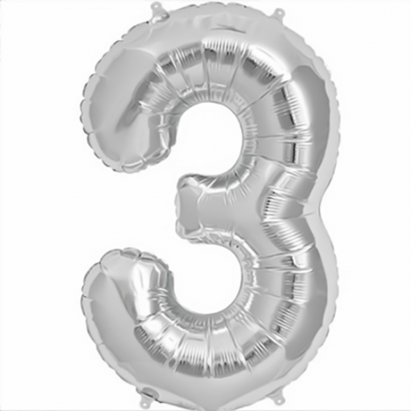 Silver Number 3 Balloon | Helium-Filled Number 3 Milestone Balloon