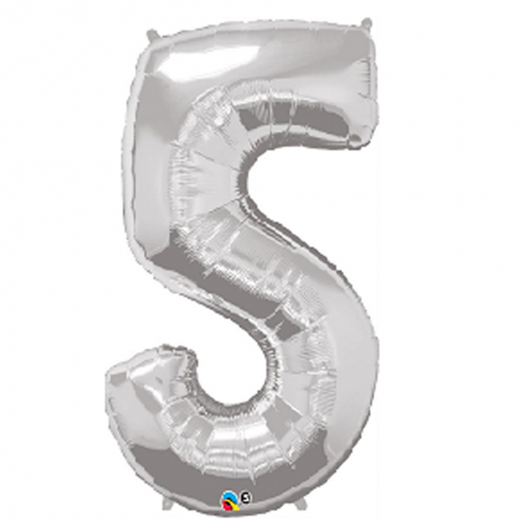 Silver Number 5 Balloon - 34inch | Number 5 Foil Balloons | 5th ...